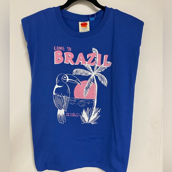 FARM Rio | Tops | Farm Rio Blue Muscle Tee With Pink Graphic | Poshmark